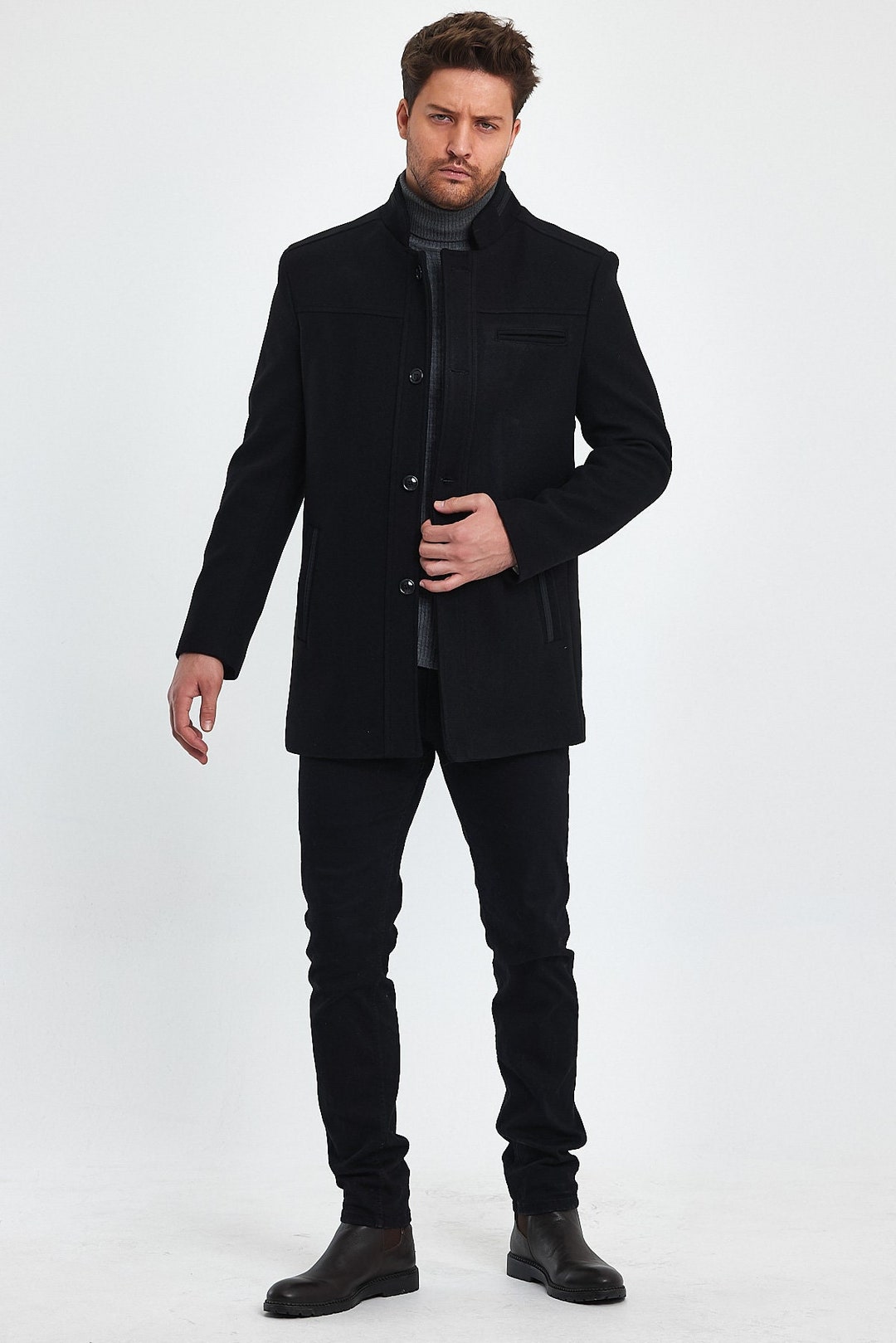 Black Classic Coat, Coat Men, Men Overcoat, Winter Coat, Boho Coat ...
