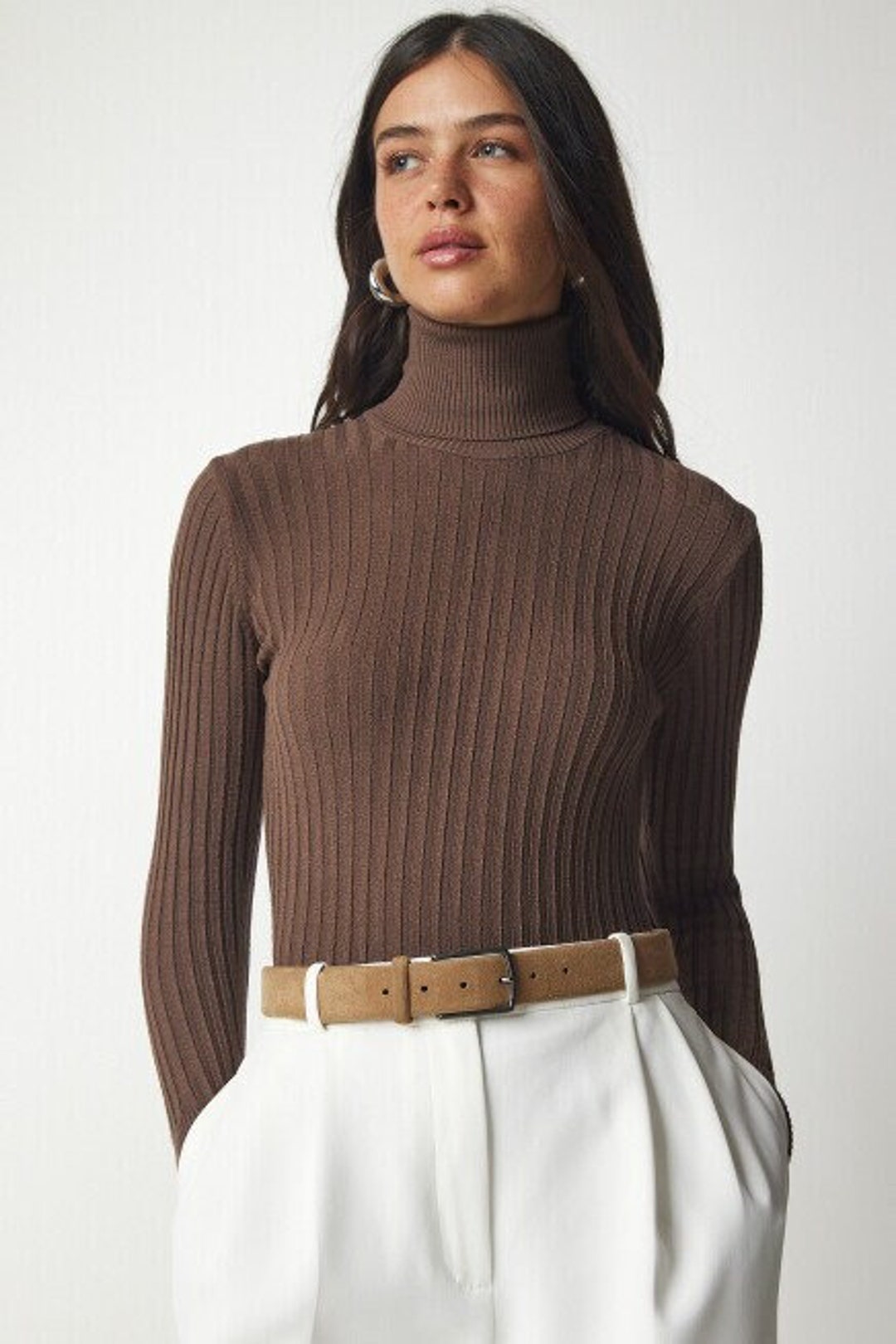 Soft Sweater, Turtleneck Sweater, Brown Sweater, Minimalist Sweater ...
