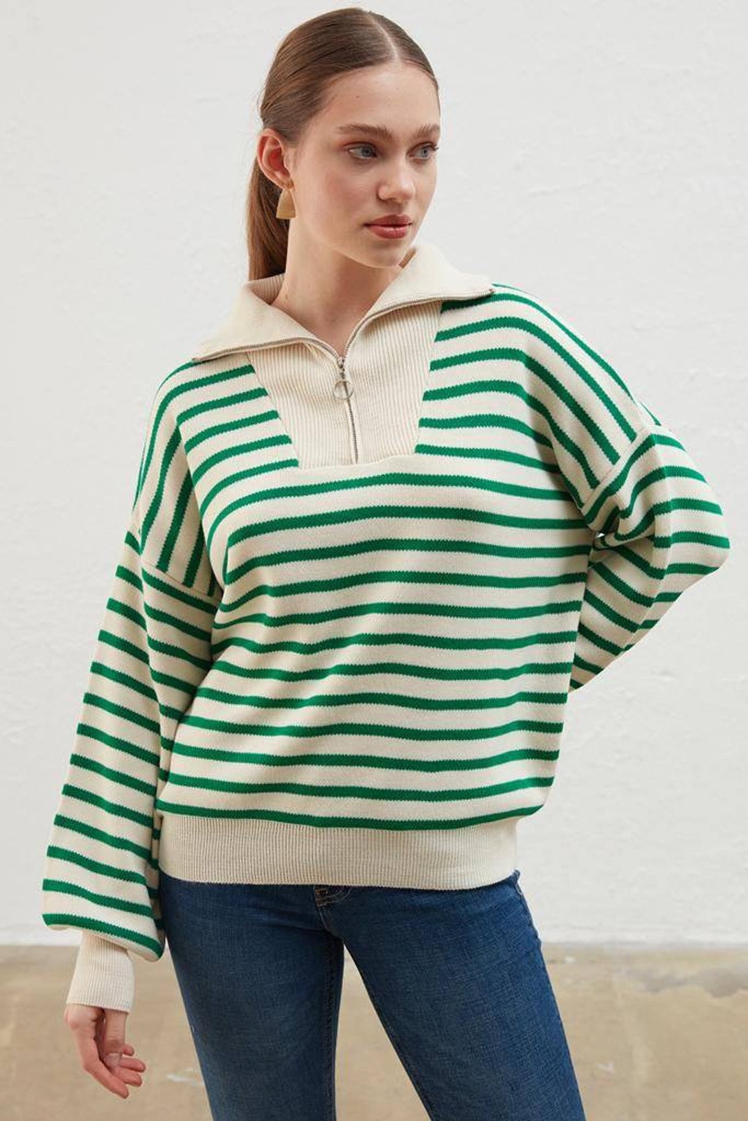 Green Striped Sweater Soft Sweater Winter Sweater Womens - Etsy