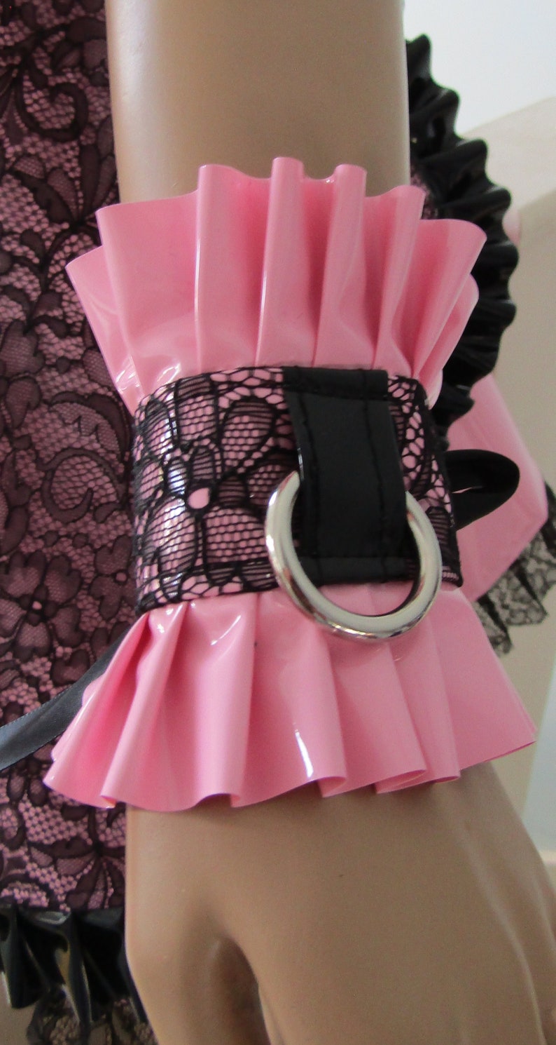 Pink & Black PVC Maid Dress Lace Apron Set – Short Sleeve PVC Dress ...