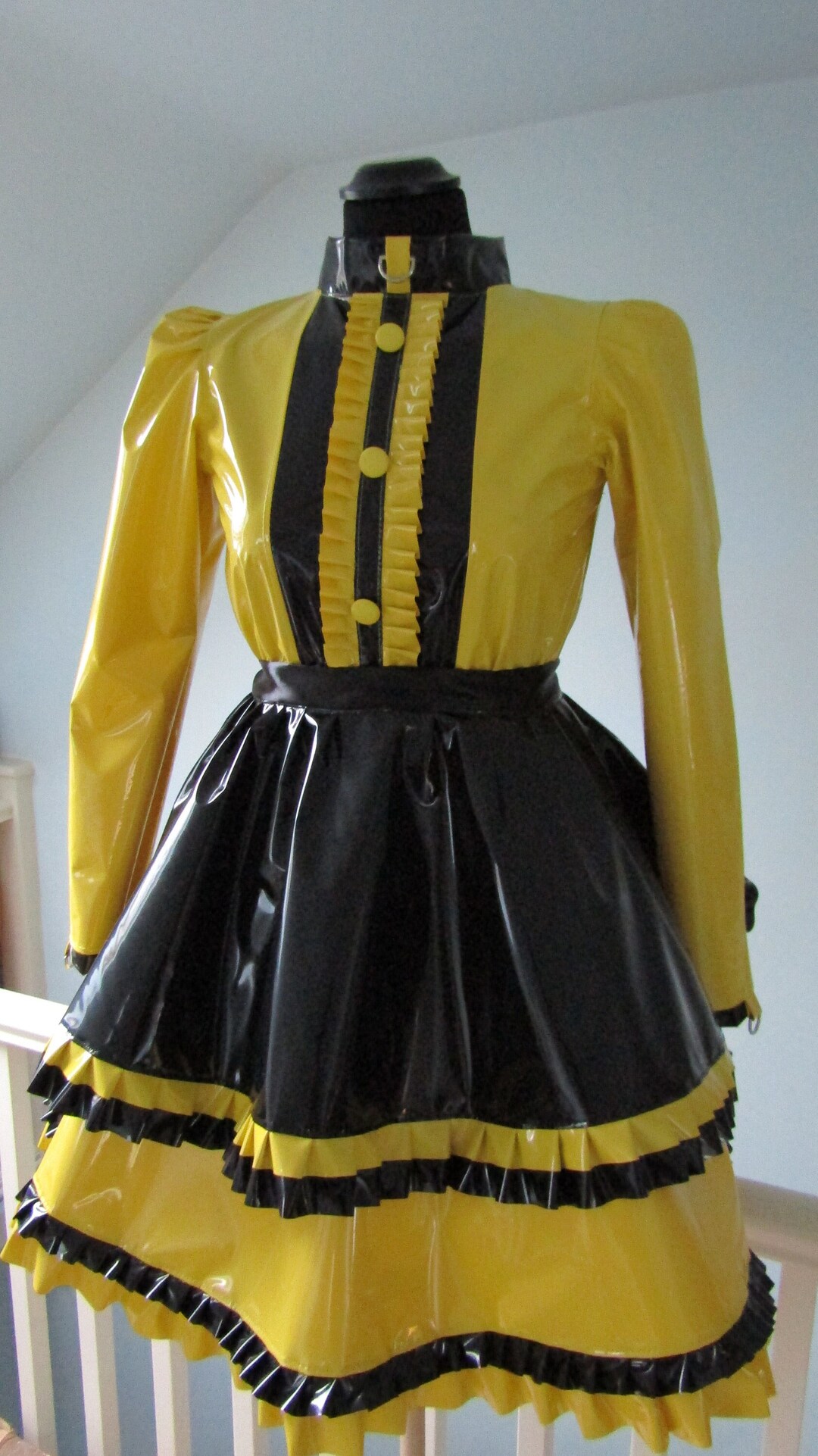 PVC Maid Dress With Apron Button Front Dress – Handmade PVC Vinyl Maid ...