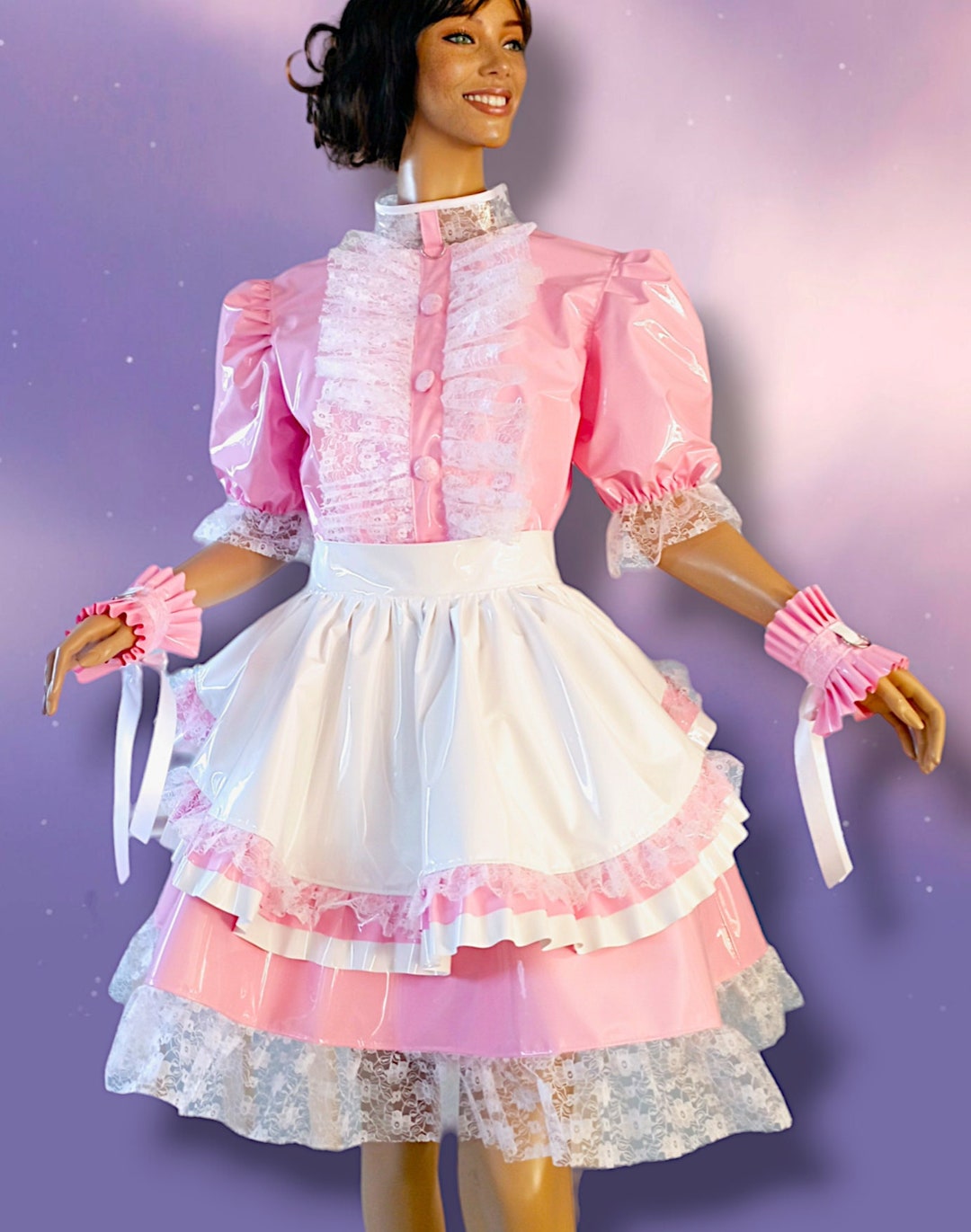 Lockable Pink PVC Sissy Maid Lace Dress - Etsy