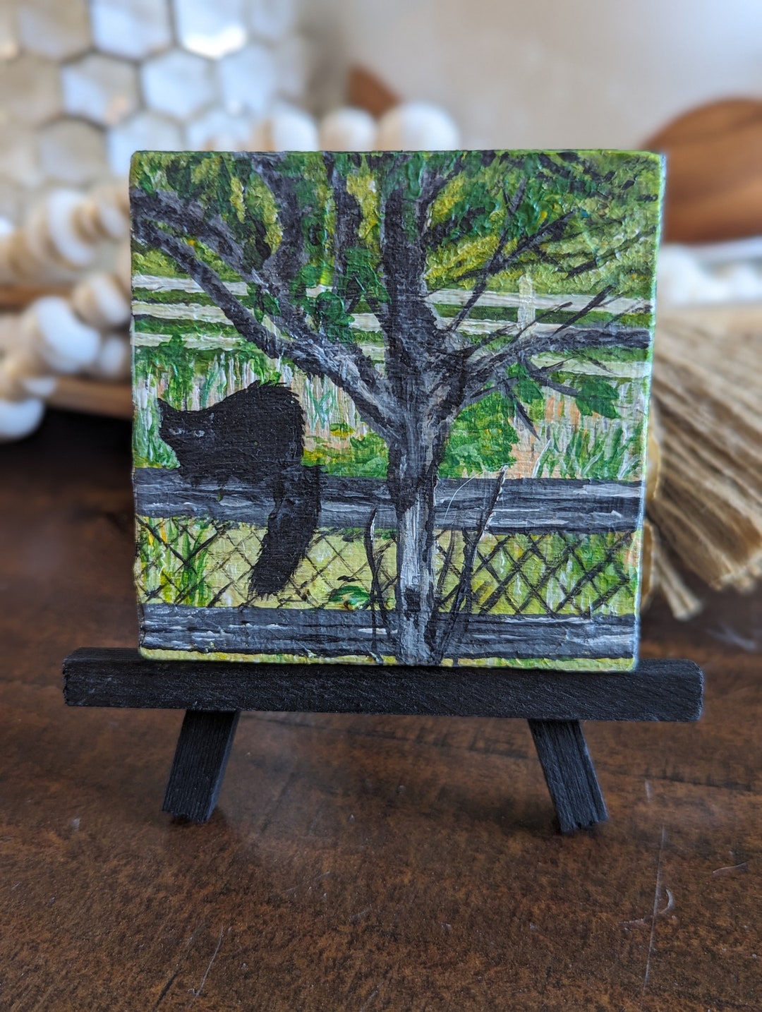 Original Acrylic Mini Painting: Cat Under a Tree, 3x3 Art - Etsy