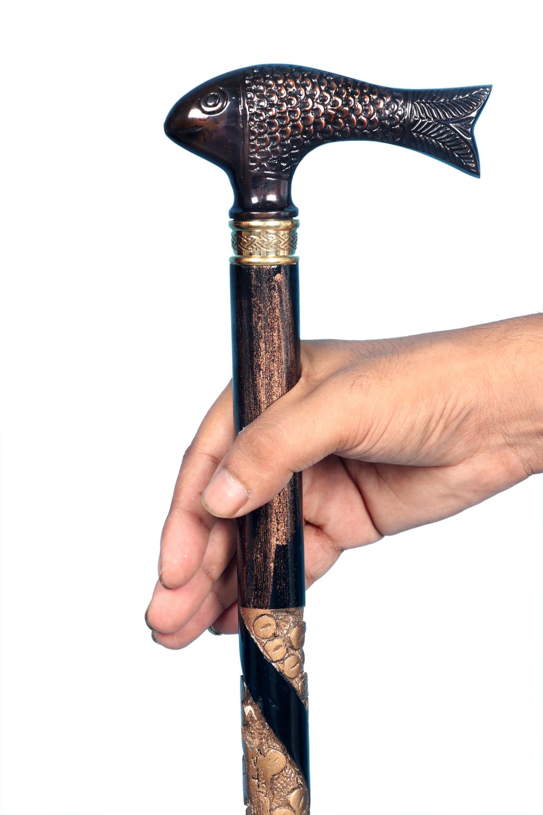 Handcrafted Wooden Walking Stick: Fish Head Handle, 3-fold Cane - Etsy