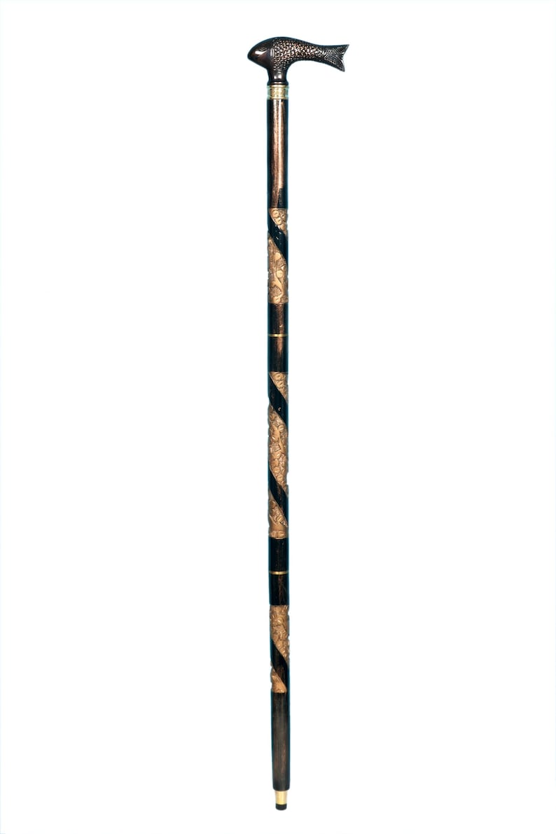 Handcrafted Wooden Walking Stick: Fish Head Handle, 3-fold Cane - Etsy