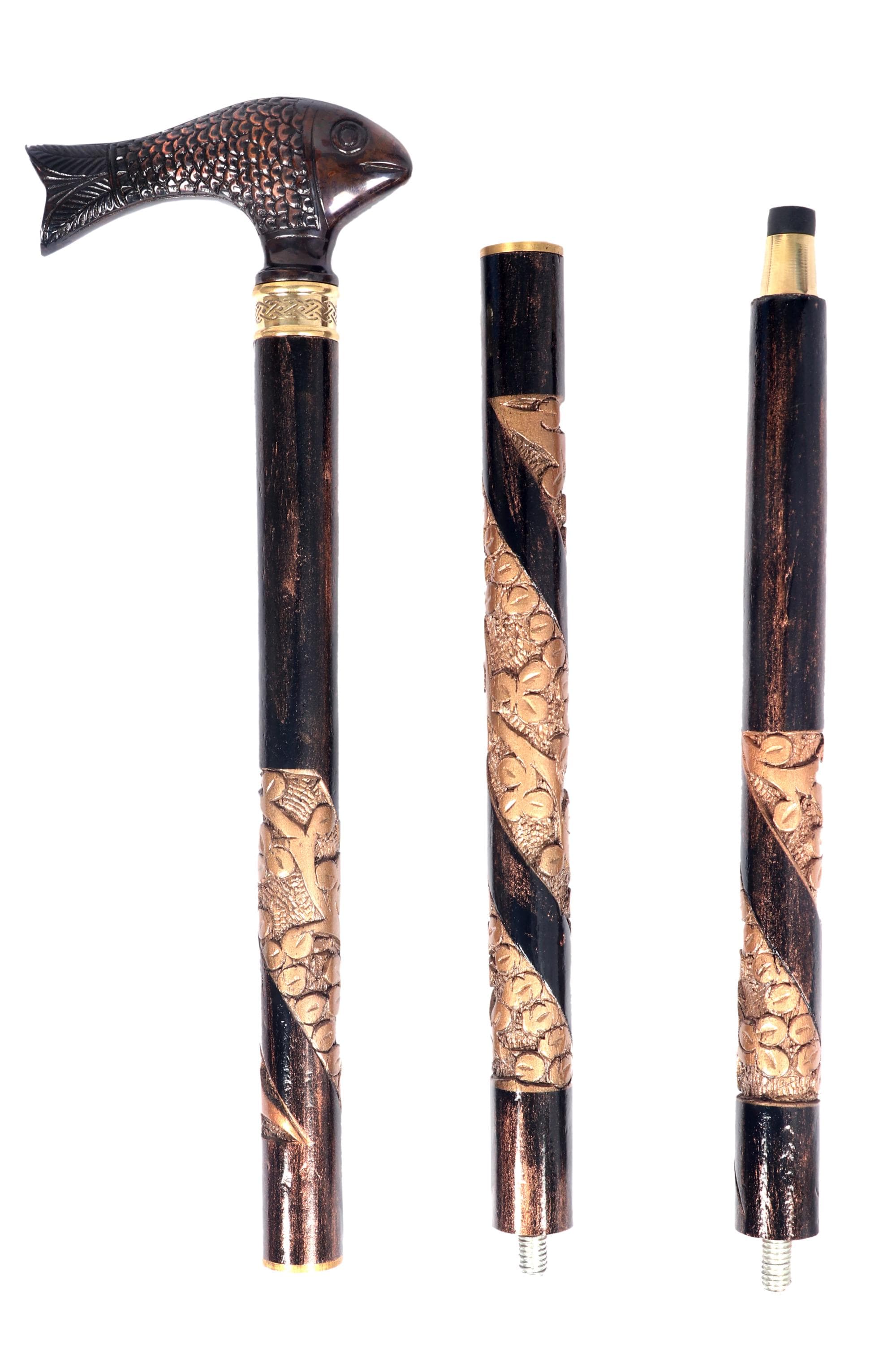 Handcrafted Wooden Walking Stick: Fish Head Handle, 3-fold Cane - Etsy