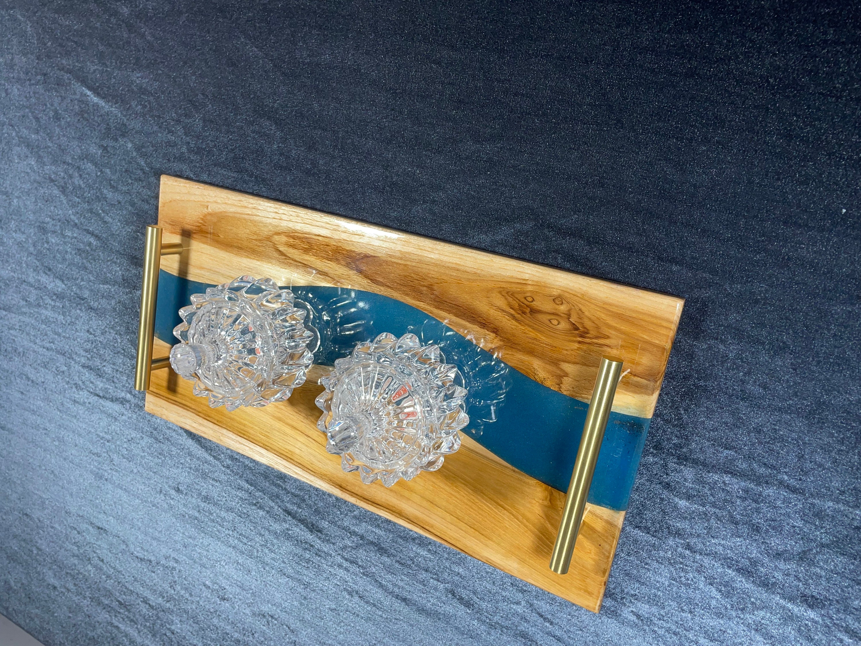 Epoxy Resin Serving Tray: Mango Wood Tray With Metal Handles - Etsy