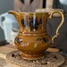 Amber Ironstone Pitcher With Black Roses, Brown Crazed Ironstone ...