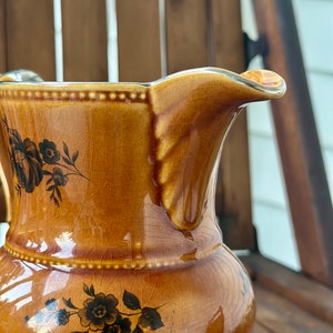 Amber Ironstone Pitcher With Black Roses, Brown Crazed Ironstone ...