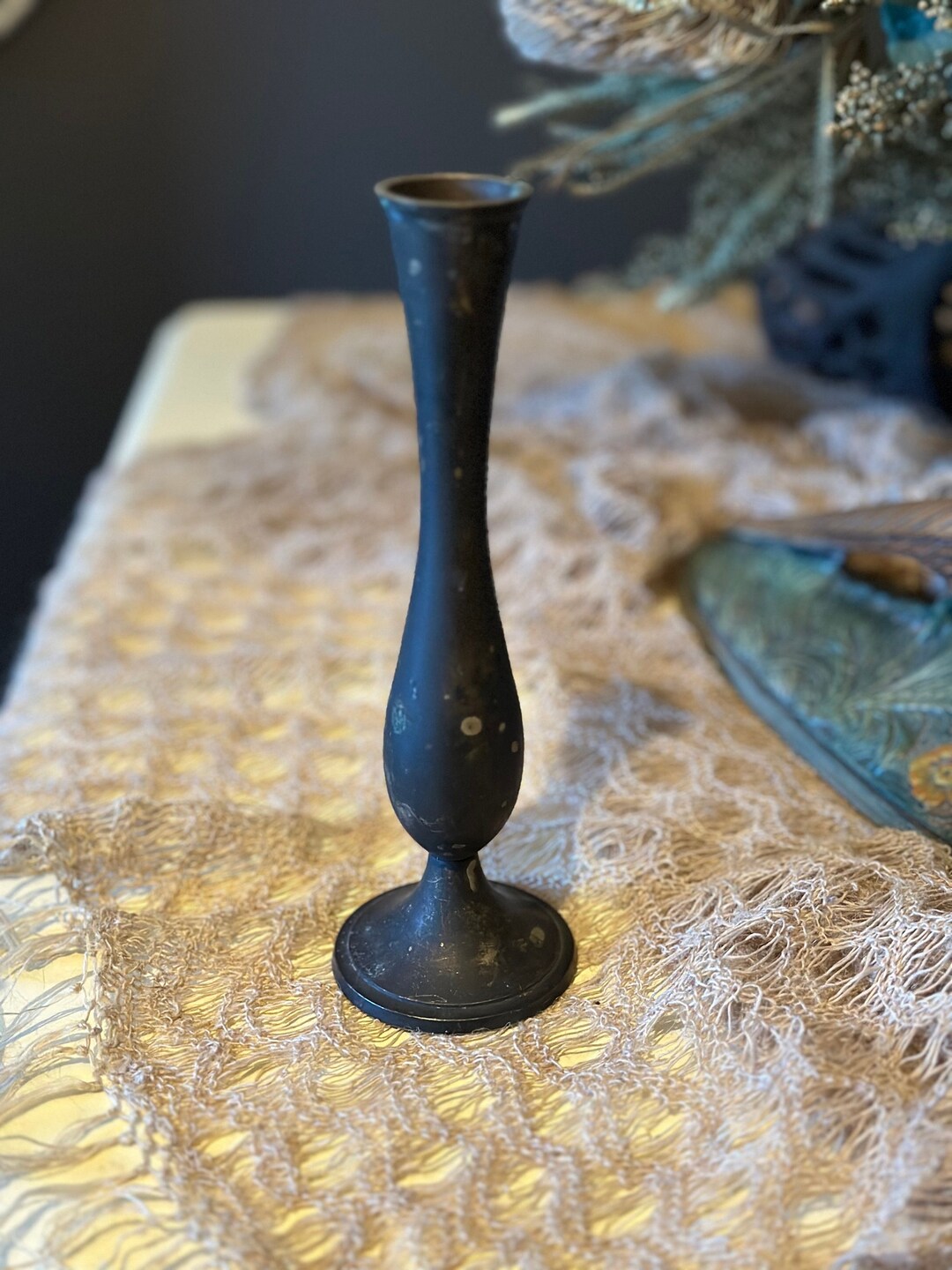 Solid Brass Bud Vase With Patina, Brass Vase, Aged Brass Stem Vase ...