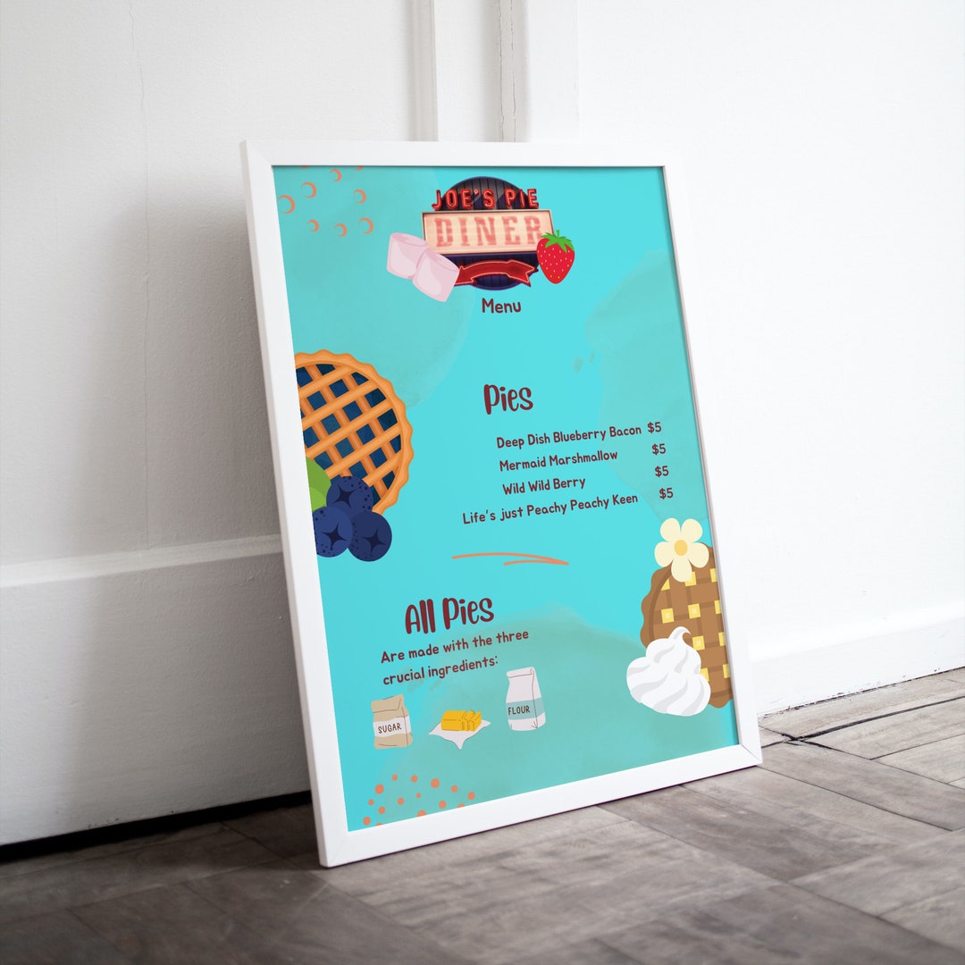 Waitress the Musical Joes Pie Diner Menu - Etsy
