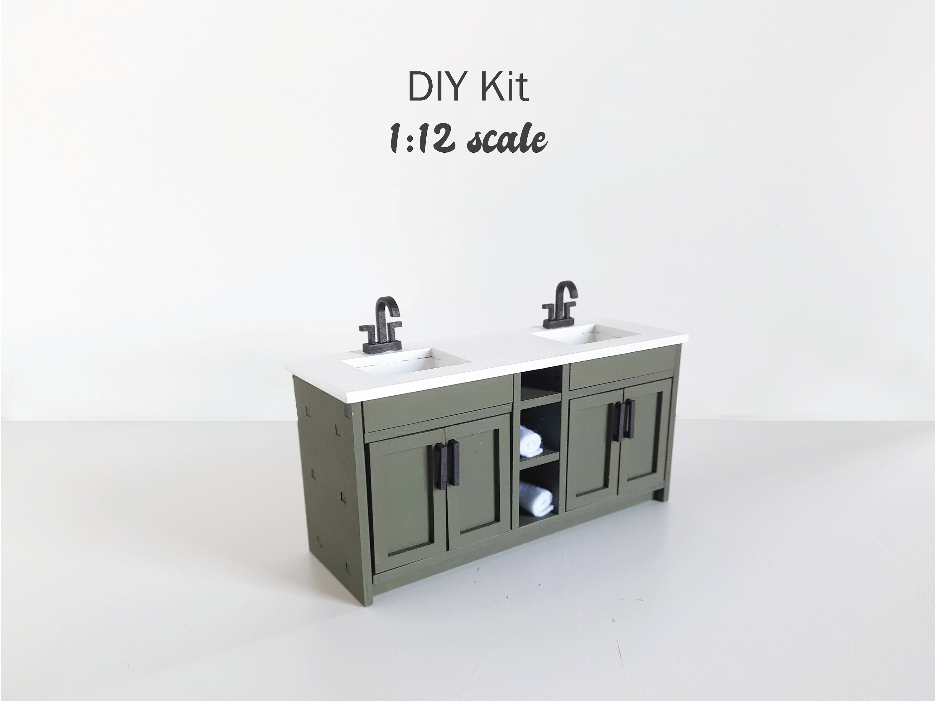 1:12 Scale Shaker Double Bathroom Vanity DIY Kit Dollhouse Miniature - Etsy