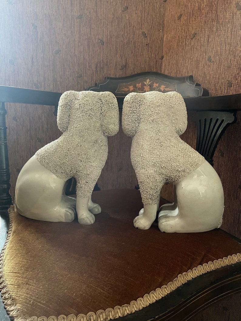 Antique Staffordshire Pottery Dogs Pair | Vintage Pottery Poodle Dogs ...
