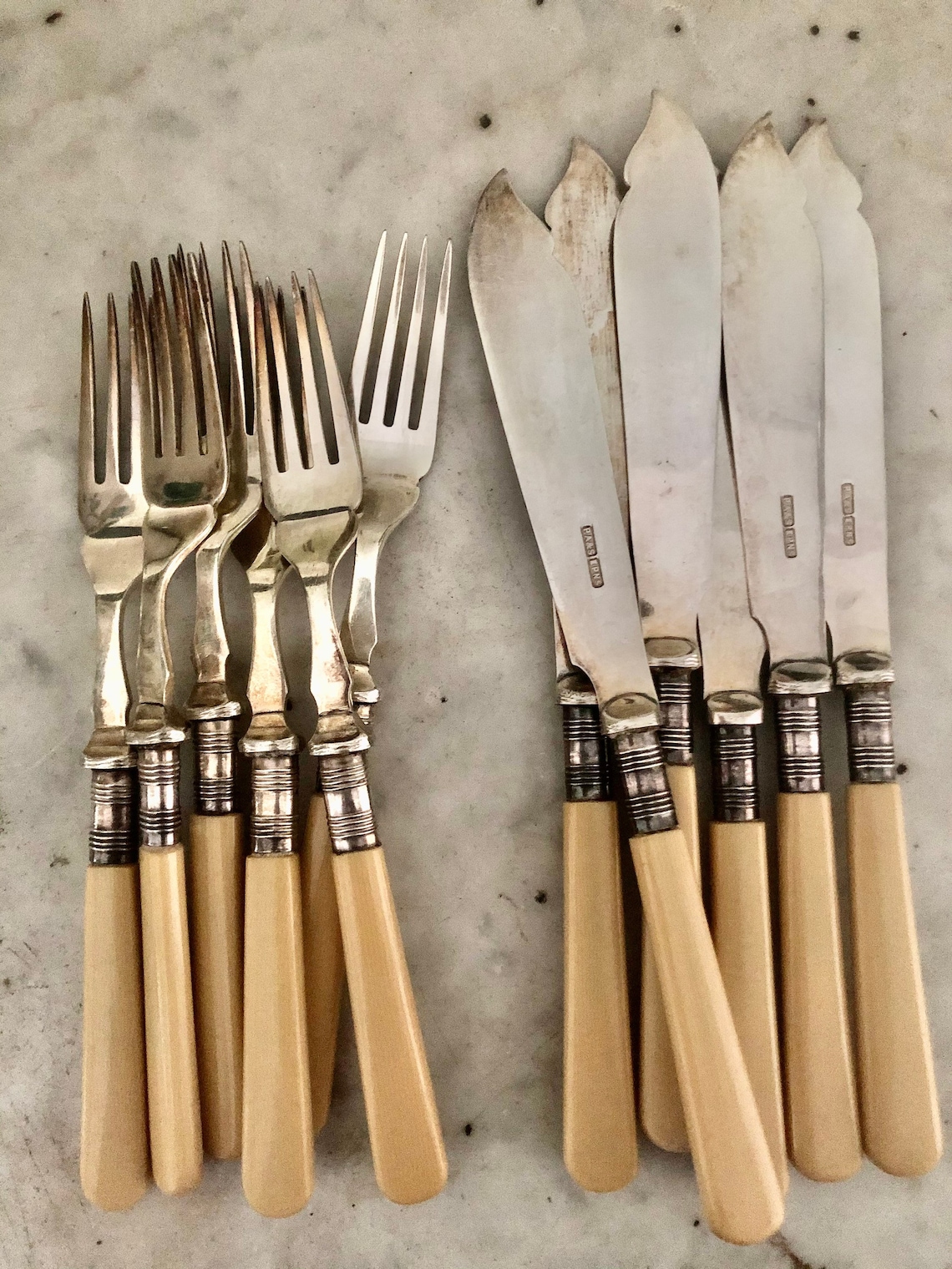 Philip Ashberry & Sons Faux Bone Fish Knives and Forks | Silver Plated ...