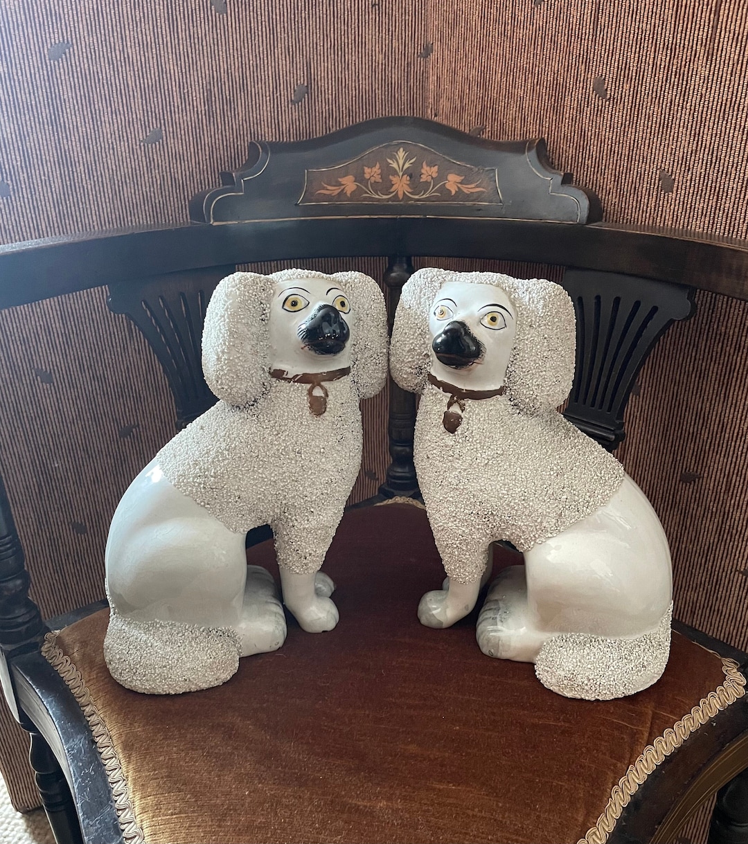Antique Staffordshire Pottery Dogs Pair | Vintage Pottery Poodle Dogs ...