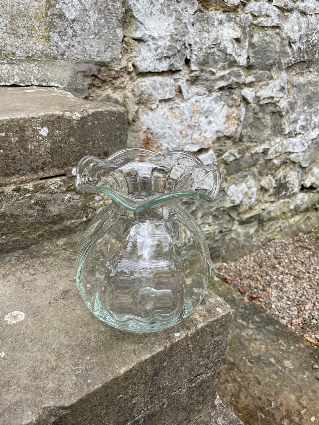 Vintage Glass Ruffled-top Vase | Antique Glass Vase | Pretty Antique ...