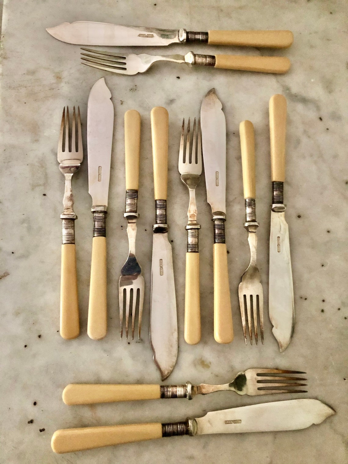 Philip Ashberry & Sons Faux Bone Fish Knives and Forks | Silver Plated ...