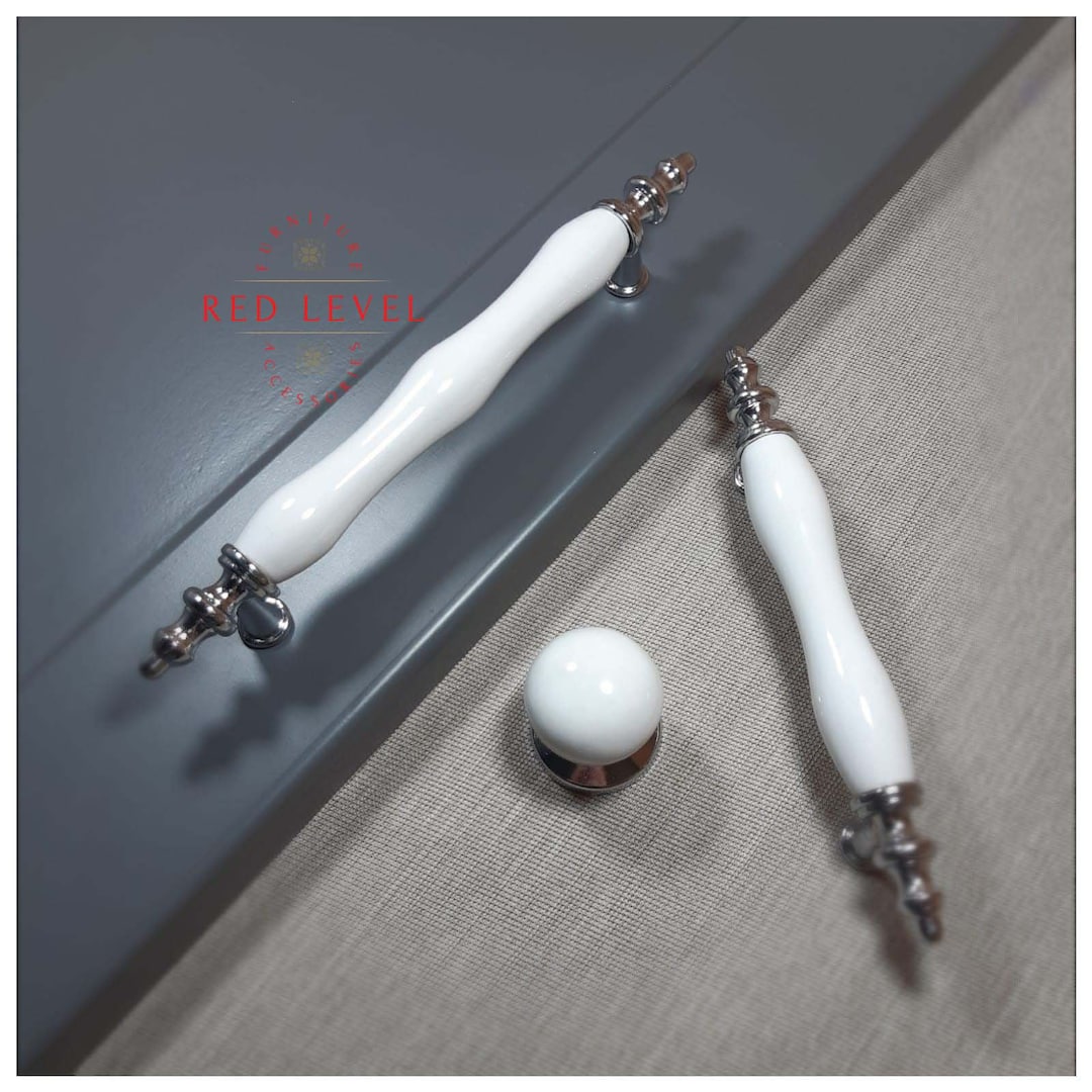 White Porcelain Furniture Handles / Ceramic Kitchen Cabinet Pulls ...
