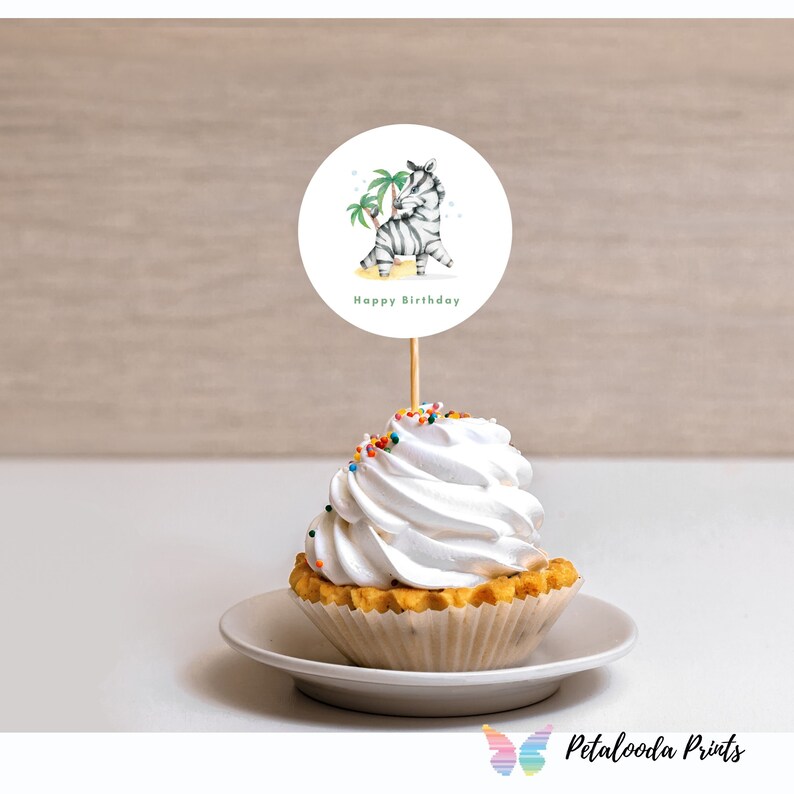 Birthday Cupcake Toppers - Cute Zebra - Jungle Theme 1st Birthday Party ...