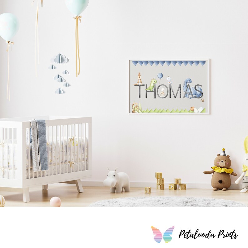 Personalised Name Print - Dinosaur Nursery Wall Art – Boy Bedroom ...