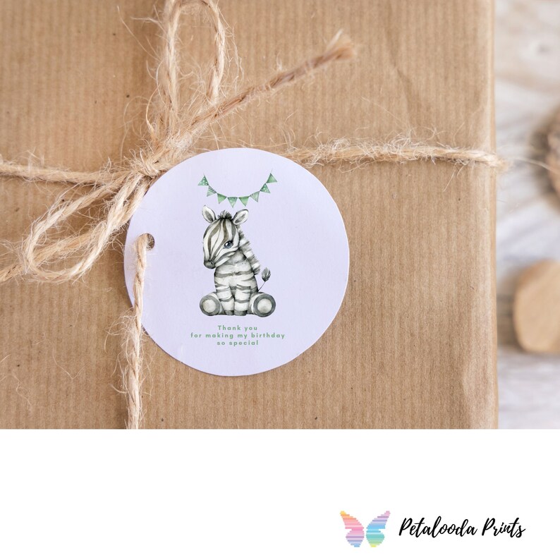 Birthday Thank You Tag Cute Zebra Jungle Theme Birthday Party Favor Tag ...