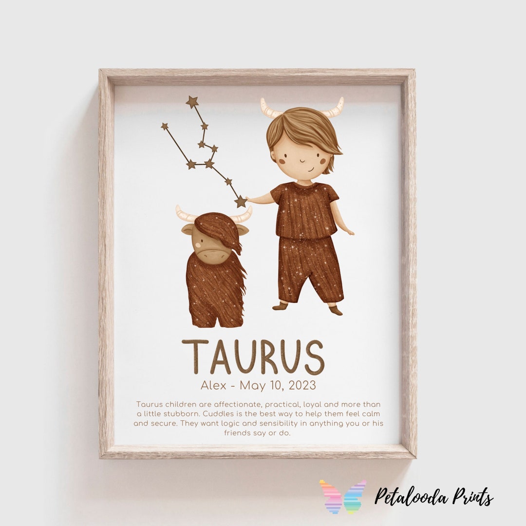 Personalised Nursery Wall Art - Kids Zodiac Print - Taurus ...