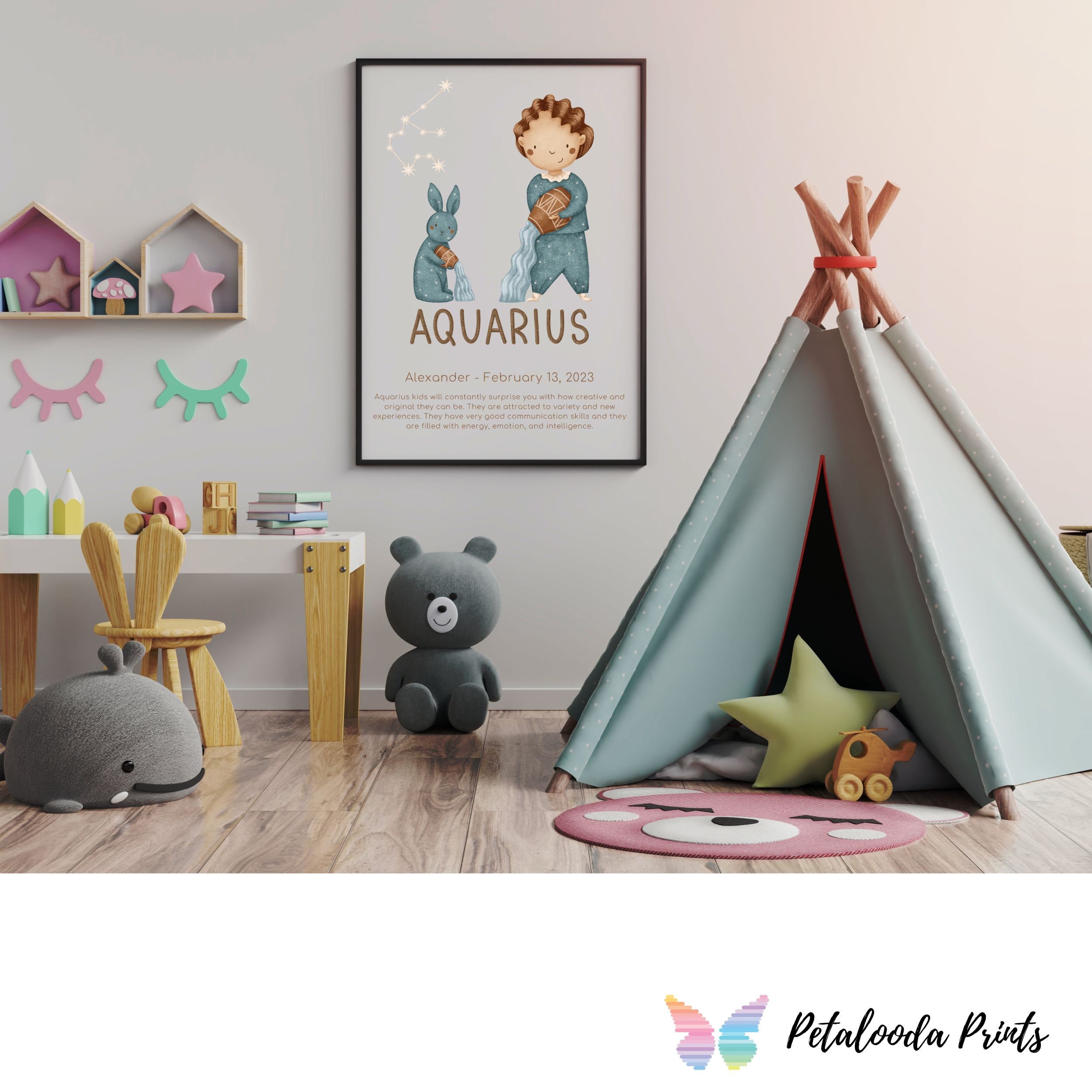 Personalised Nursery Wall Art Kids Zodiac Print Star Sign Zodiac Print ...