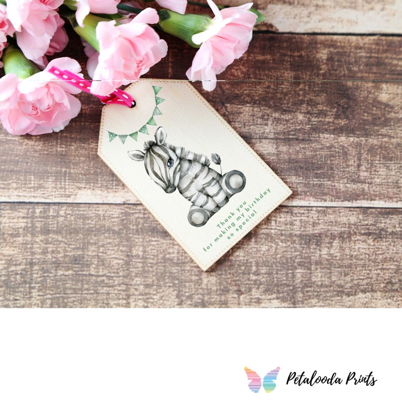 Birthday Thank You Tag Cute Zebra Jungle Theme Birthday - Etsy