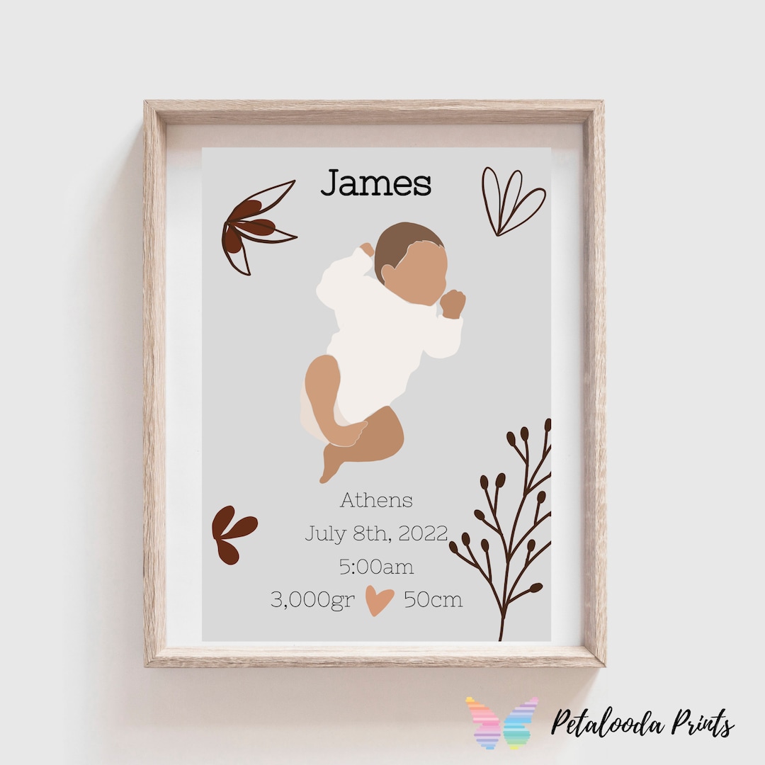 Birth Details Print, Baby Boy Nursery Wall Art, Abstract Print, Natural ...