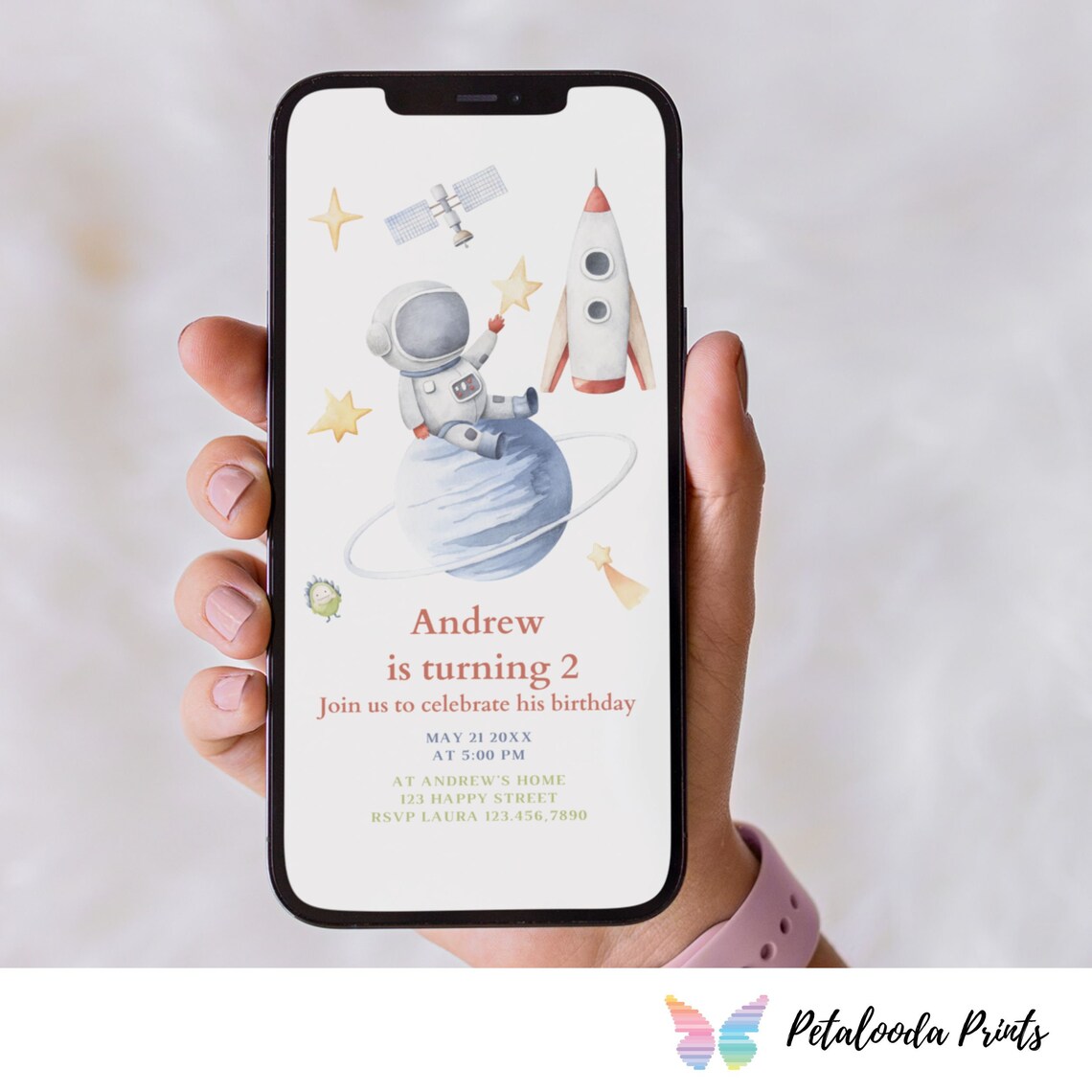 Evite Editable Birthday Party Invitation-little Astronaut Touching the ...