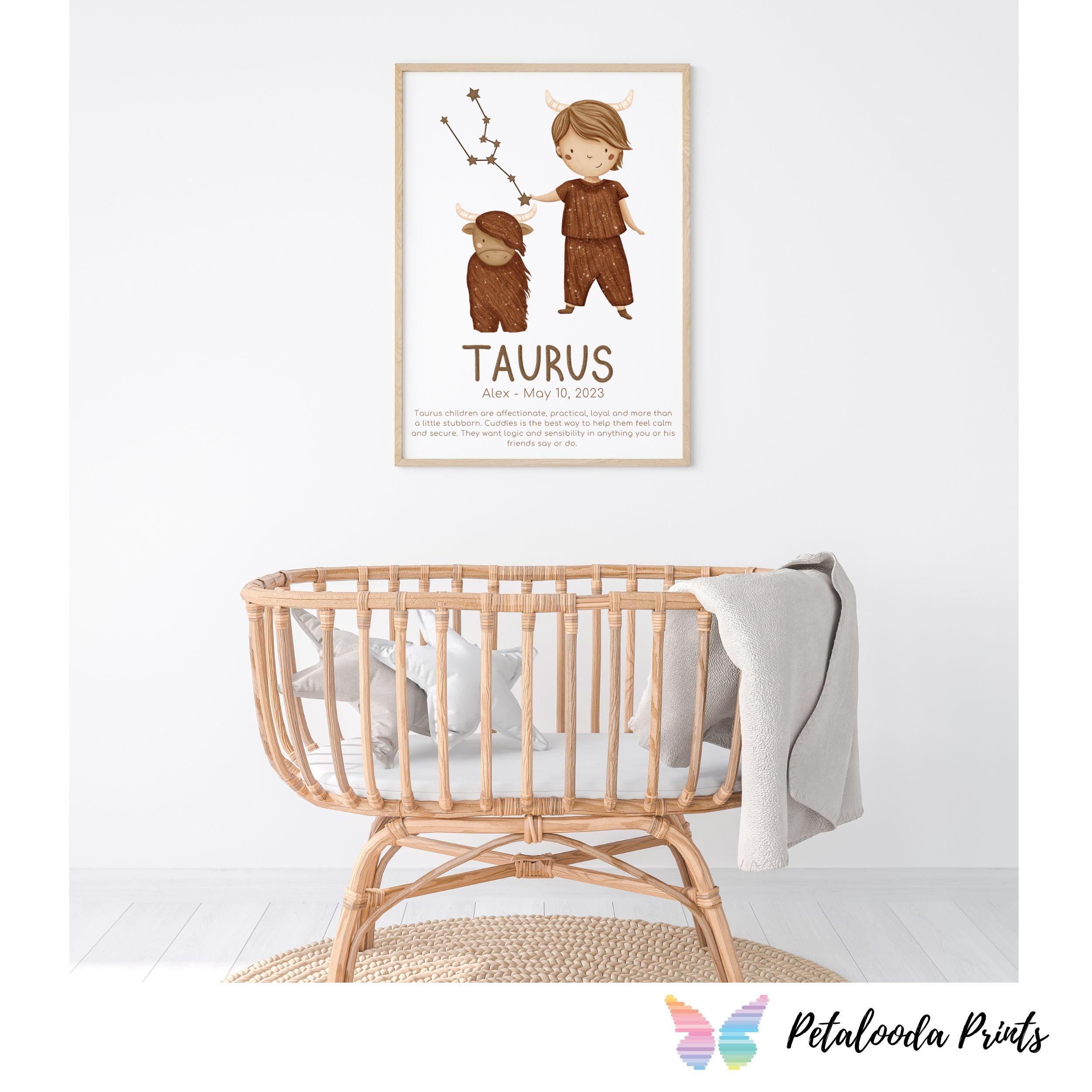 Personalised Nursery Wall Art - Kids Zodiac Print - Taurus ...