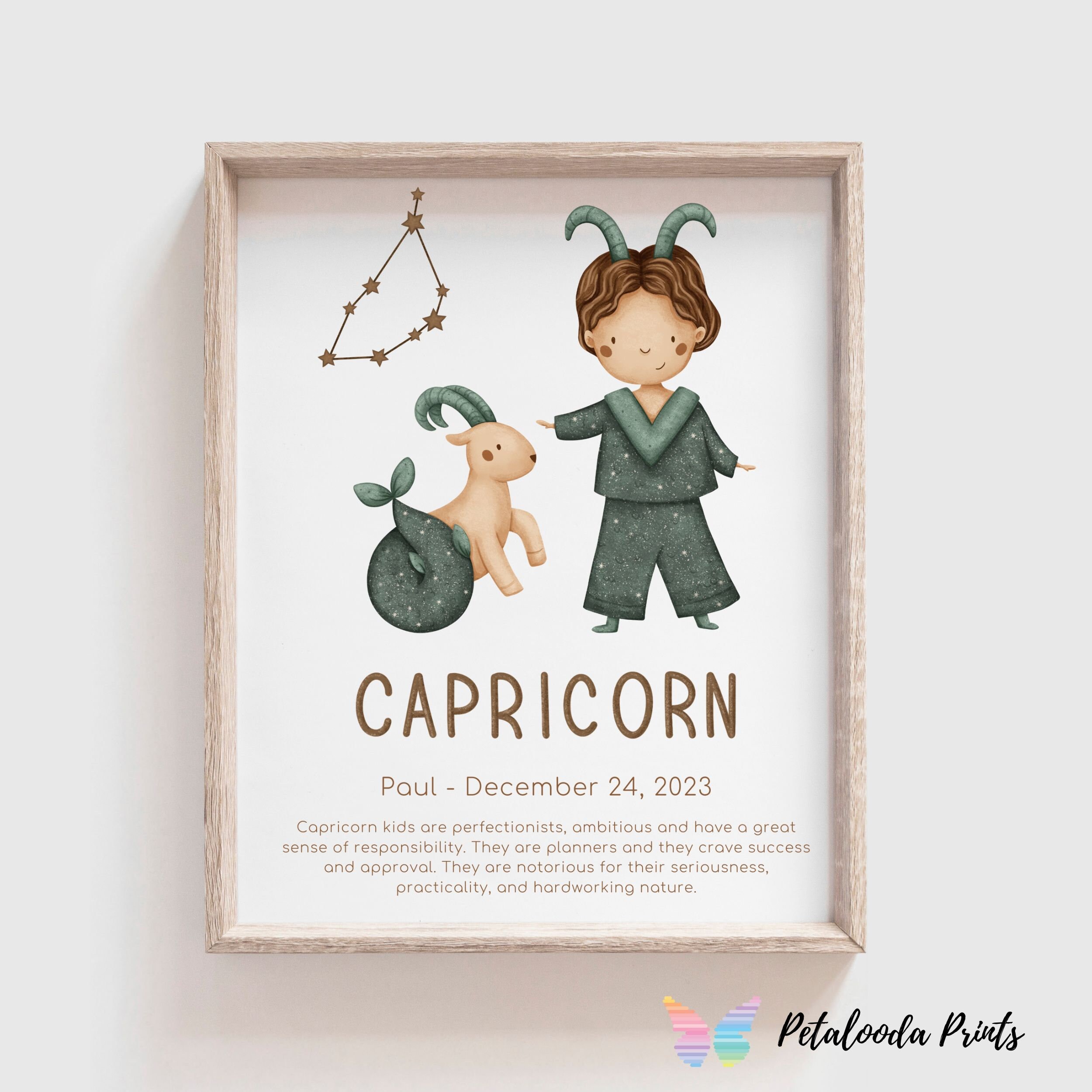 Personalised Nursery Wall Art Star Sign Zodiac Print capricorn ...