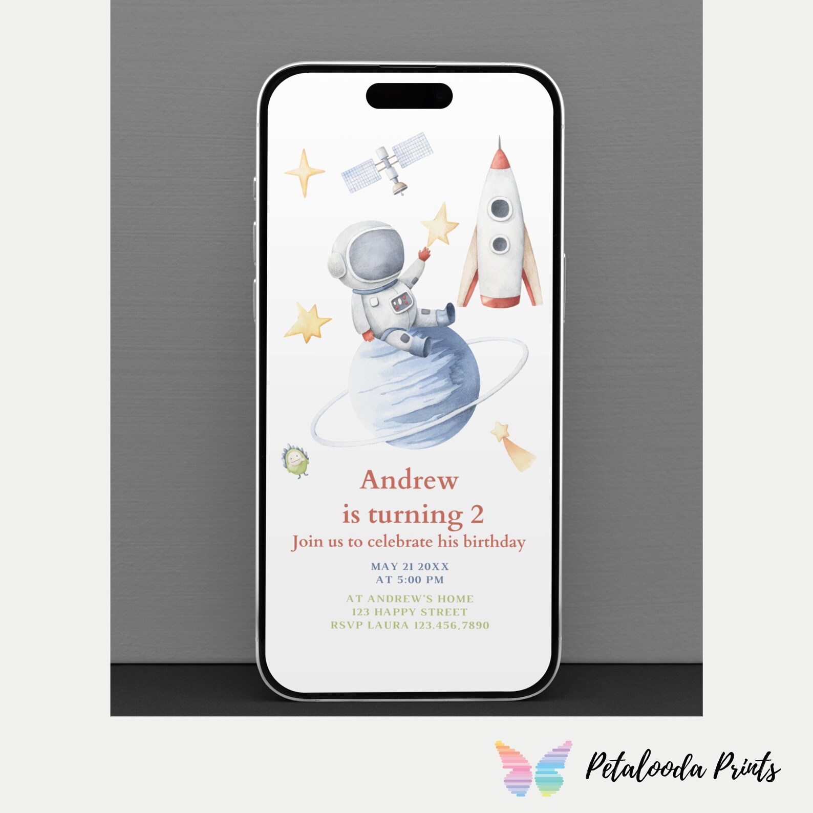 Evite - Editable Birthday Party Invitation-little Astronaut Touching ...