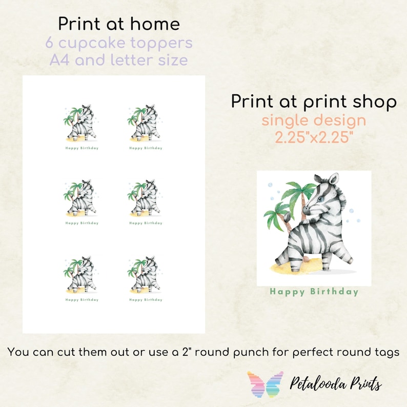 Birthday Cupcake Toppers - Cute Zebra - Jungle Theme 1st Birthday Party ...