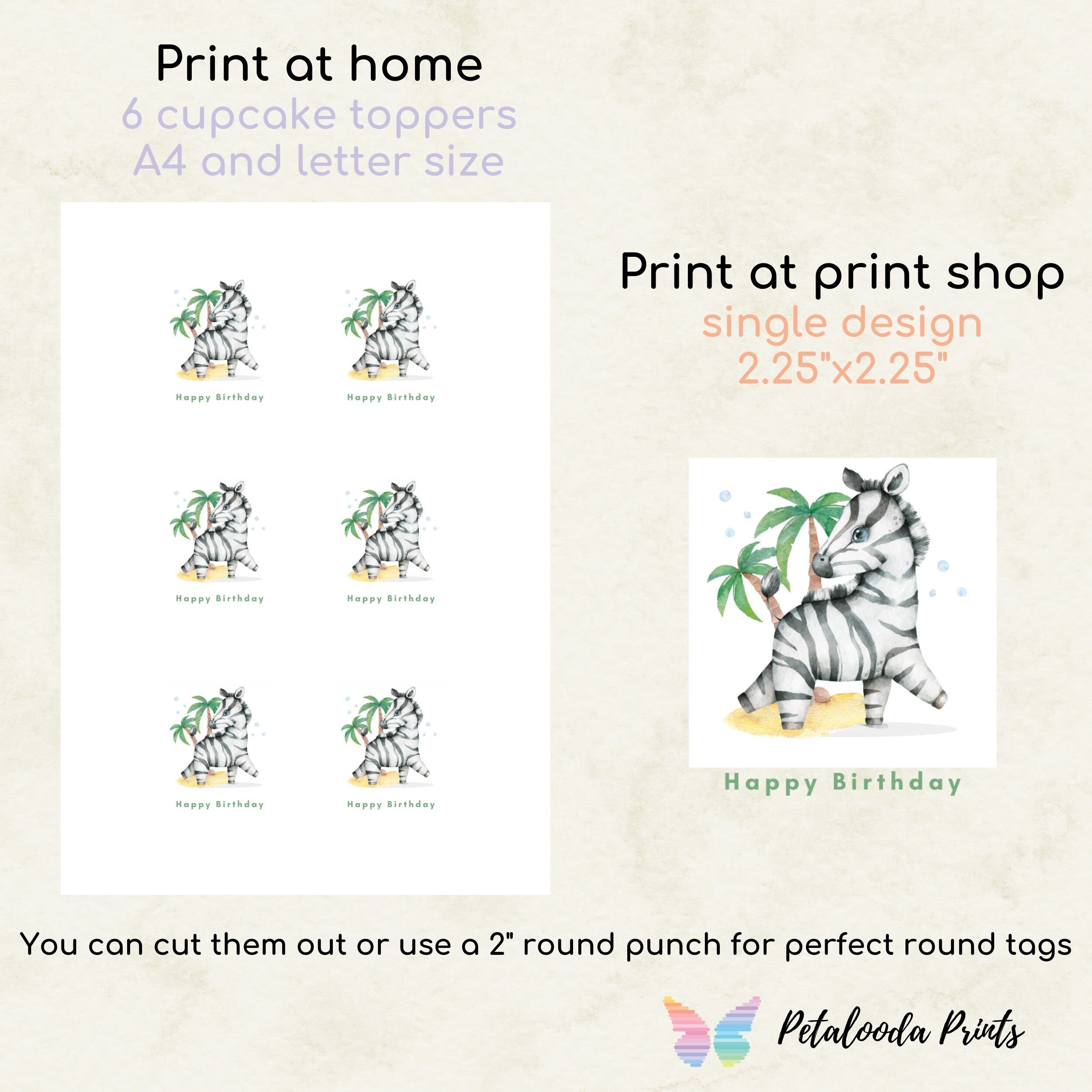 Birthday Cupcake Toppers - Cute Zebra - Jungle Theme 1st Birthday Party ...