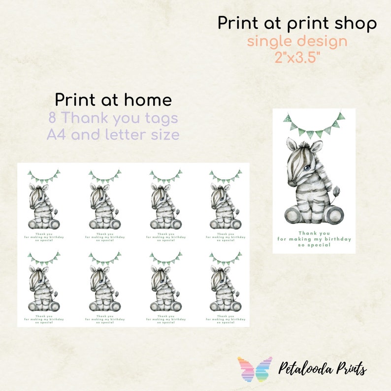 Birthday Thank You Tag Cute Zebra Jungle Theme Birthday - Etsy
