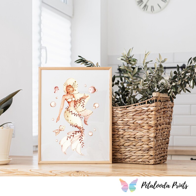 Bedroom and Office Wall Art - Digital Print - Beige Mermaid - Etsy