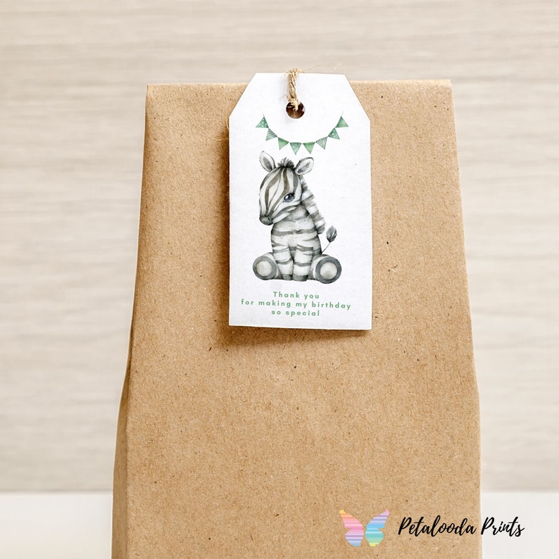 Birthday Thank You Tag - Cute Zebra - Jungle Theme Birthday Party ...