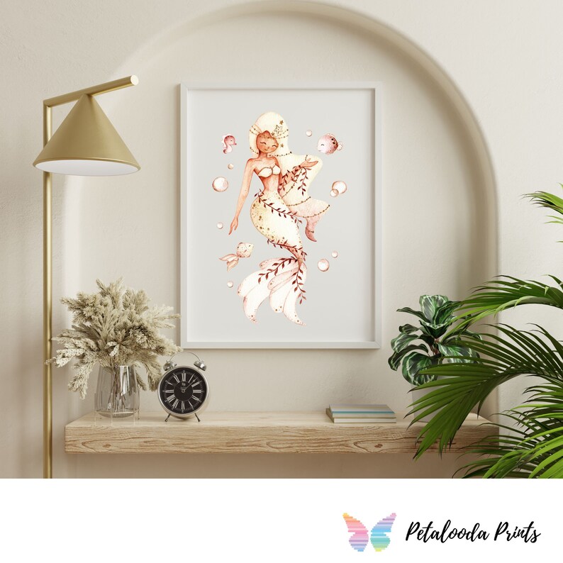 Bedroom and Office Wall Art - Digital Print - Beige Mermaid - Etsy