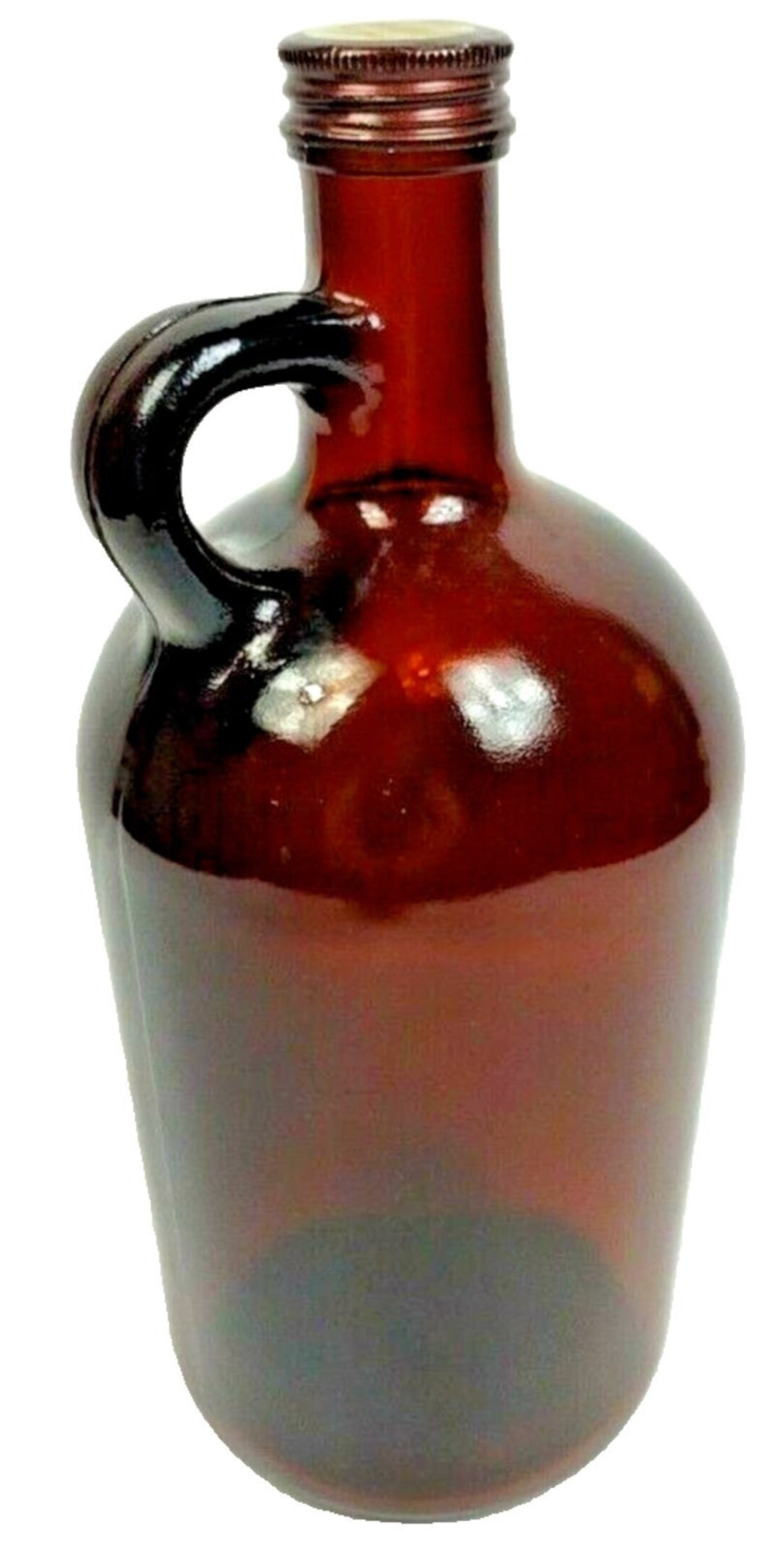 Vintage Quart Amber Glass Jug Finger Loop With Metal Lid Growler Syrup ...