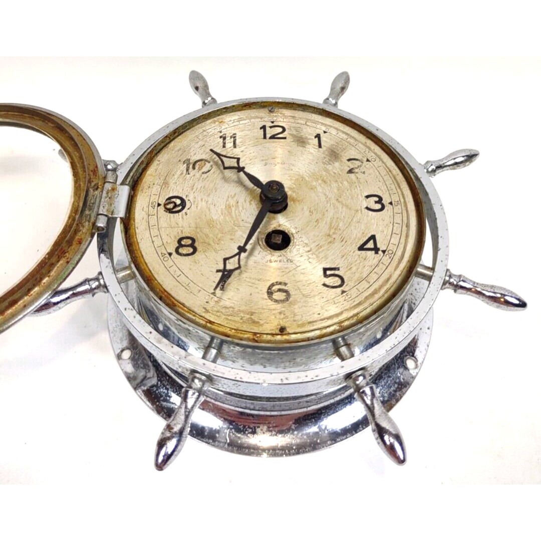 Vintage Salem 8 Day 7 Jewel Ship's Bell Clock W Glass Door Cover ...