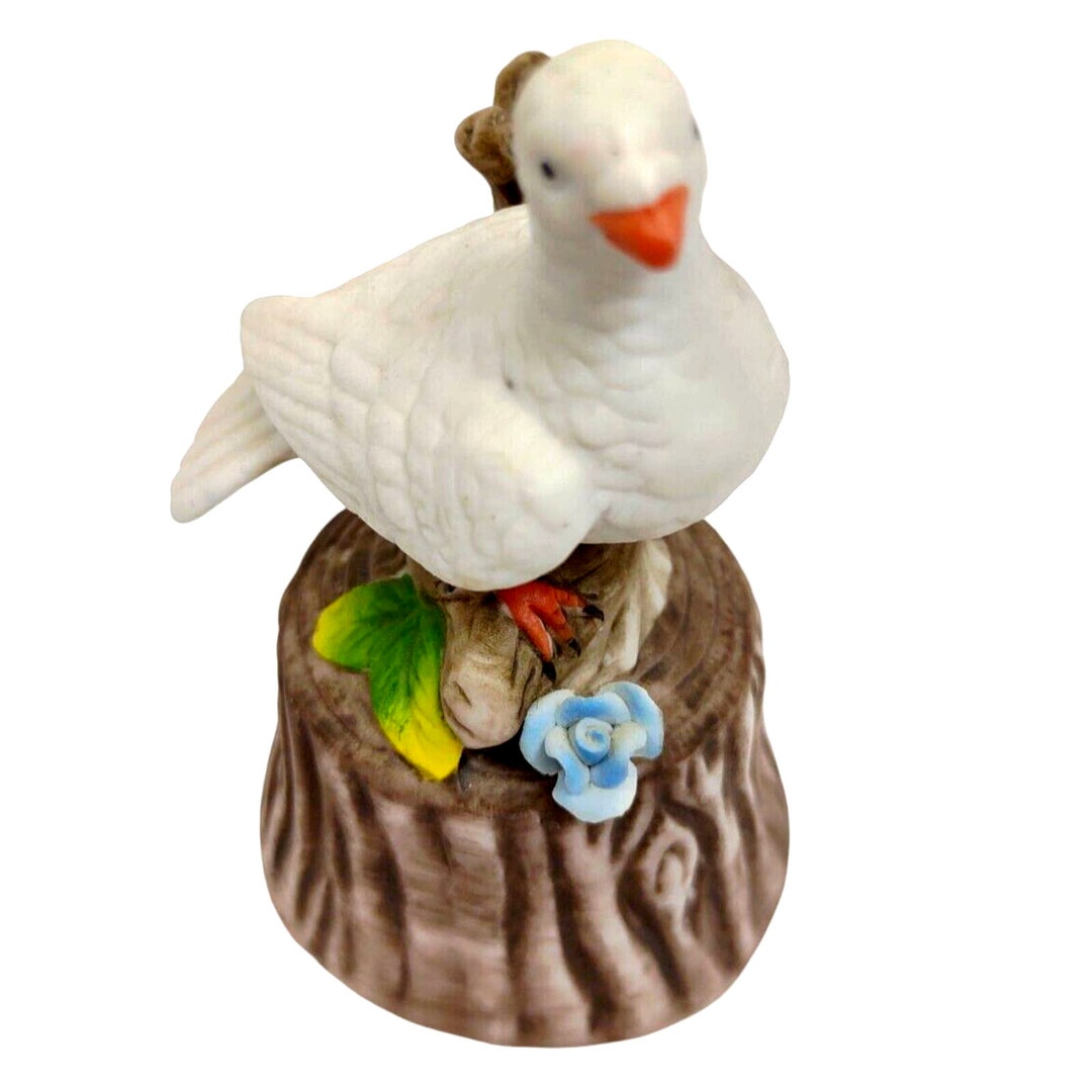 Vintage White Dove Bone China Bell Bird on Tree Branch and Stump - Etsy