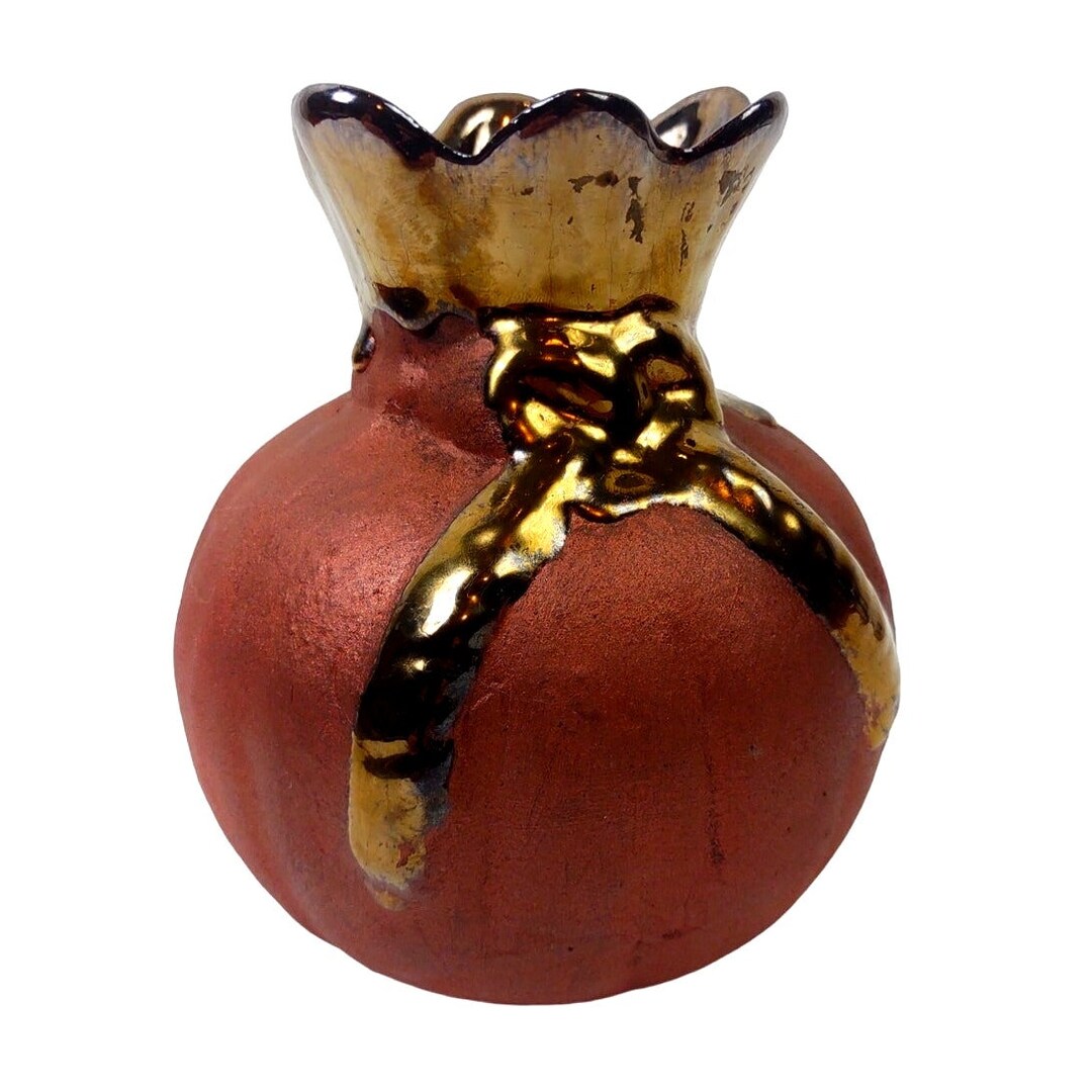 Mexican Drip Glaze Pottery Vase Clay Terracotta Gold Color Metal ...