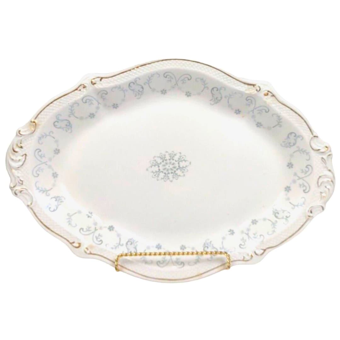 Antique W. H. GRINDLEY CO ENGLAND Serving Platter Blue Gold Scroll ...