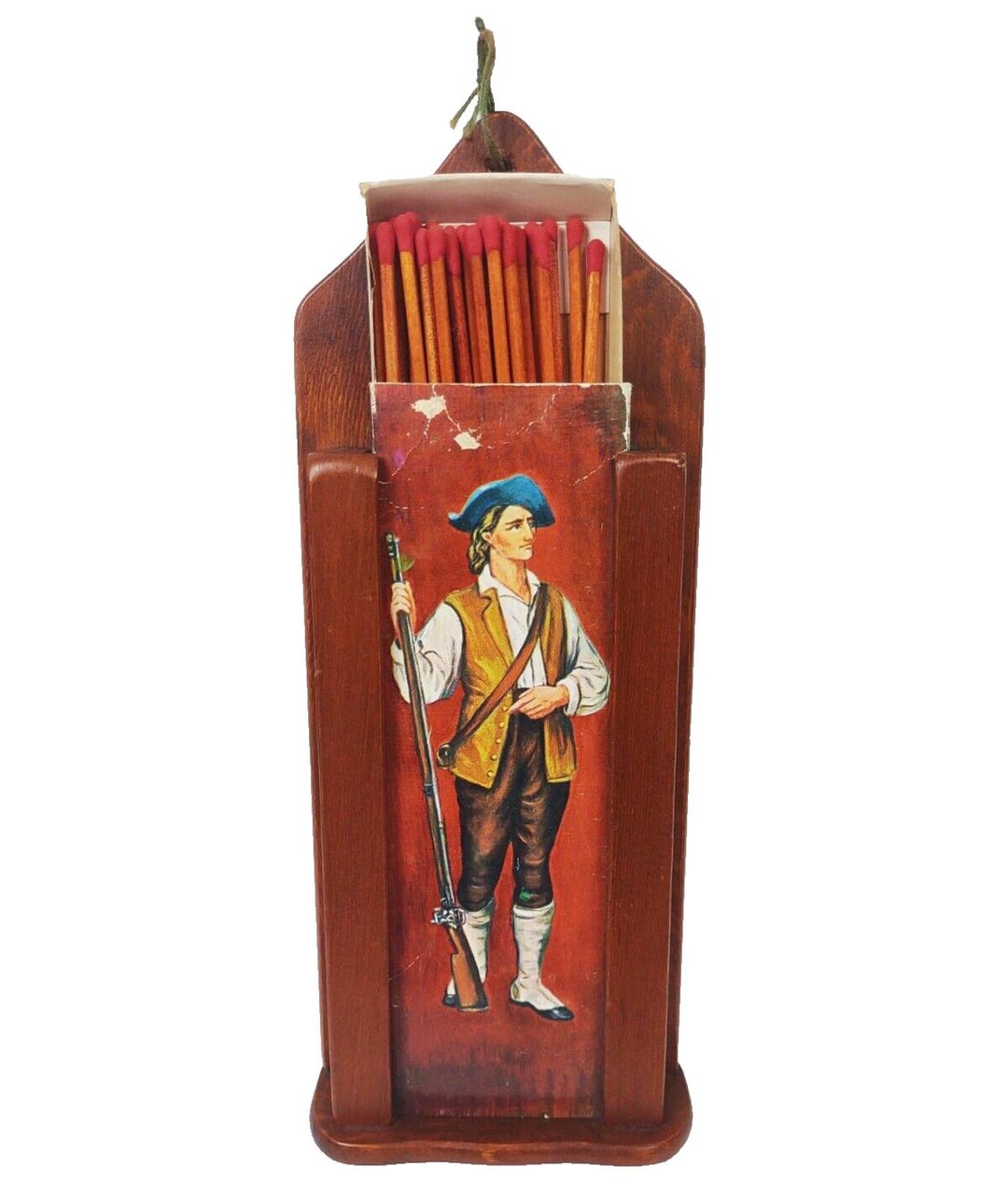 Vintage Wooden Long Matchstick Holder Wall Mount Fireplace Colonial ...