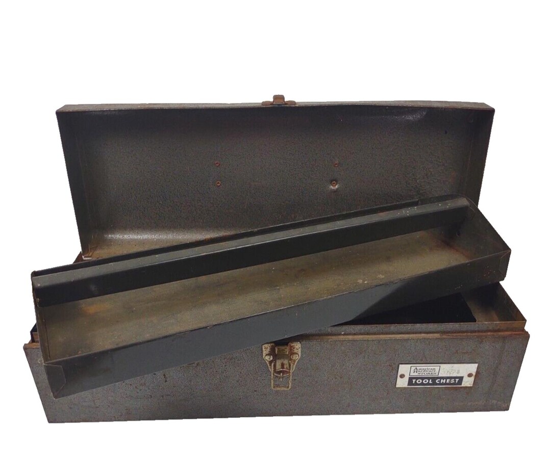 Vintage American Hardware Stores Gray Tool Chest Box W Tray Latch Steel ...