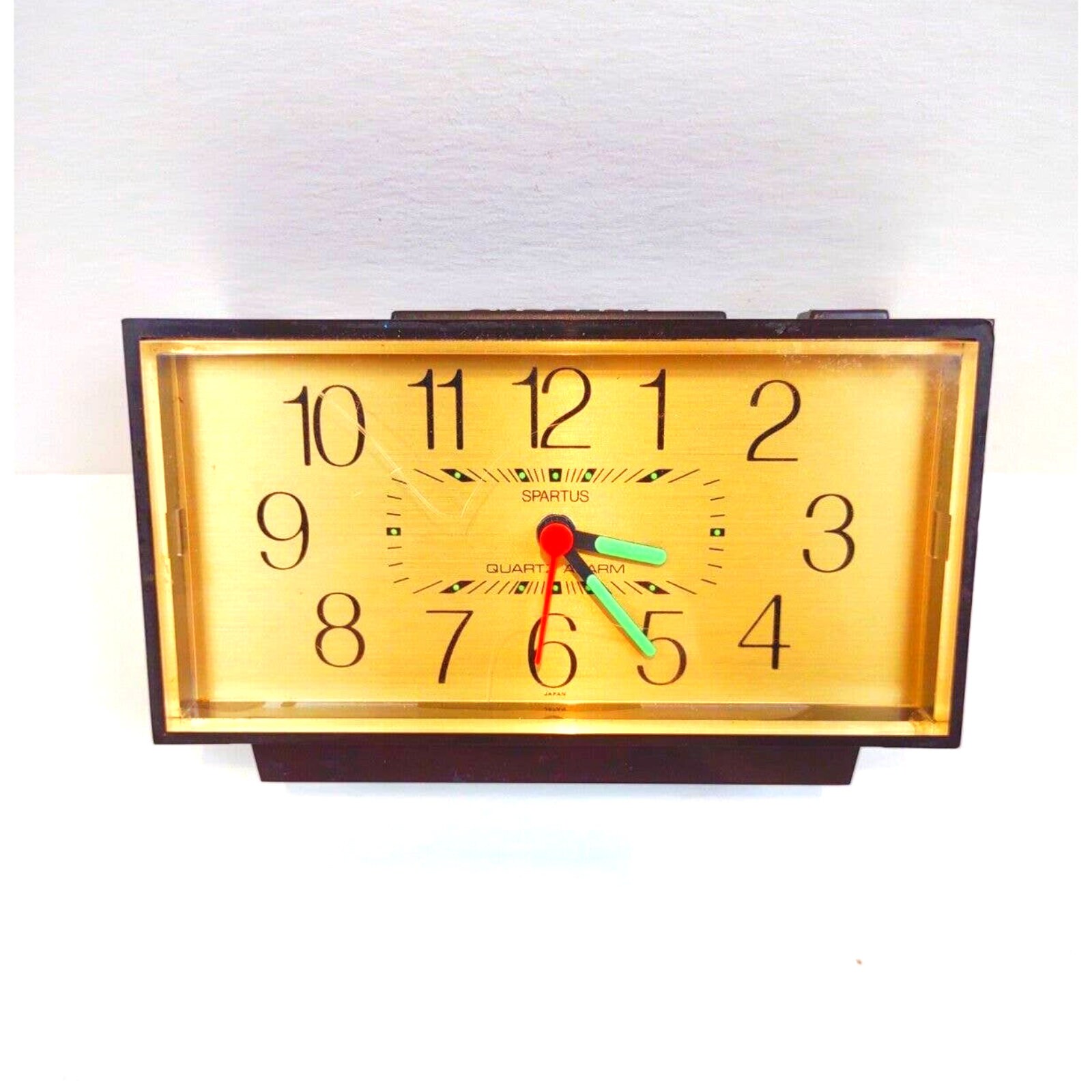Vintage Spartus Quartz Alarm Clock Glow in Dark Hands Woodgrain Travel ...