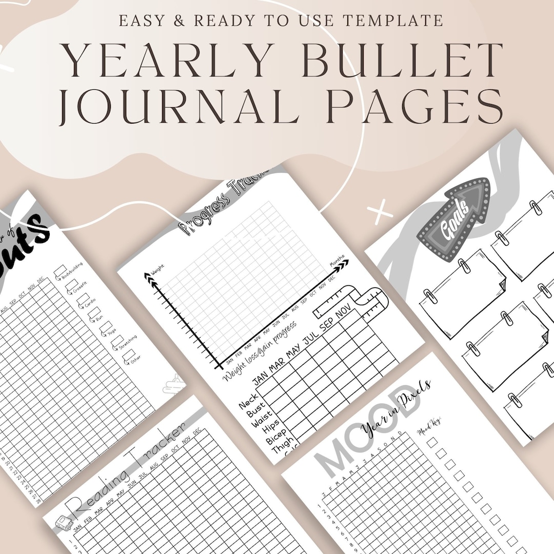 Yearly Bullet Journal Pages Template Bundle Digital & Printable iPad ...