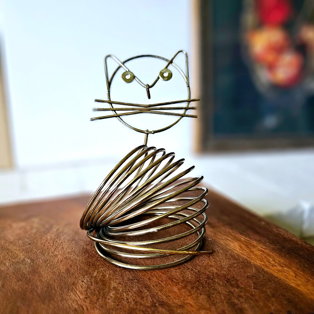 1950s Coiled Wire Cat Letter Holder Brass Gold Metal MCM Home Office ...