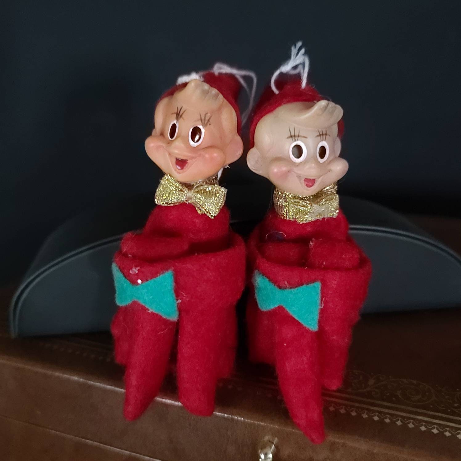 TWO 1950's Small Vintage Goofy Elf Shelf Sitter Bended Knees Ornaments ...
